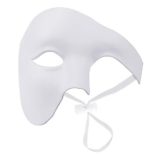 Half Face Men's Phantom Of The Opera Vintage Design Venetian Carnival Masquerade Mask (White)