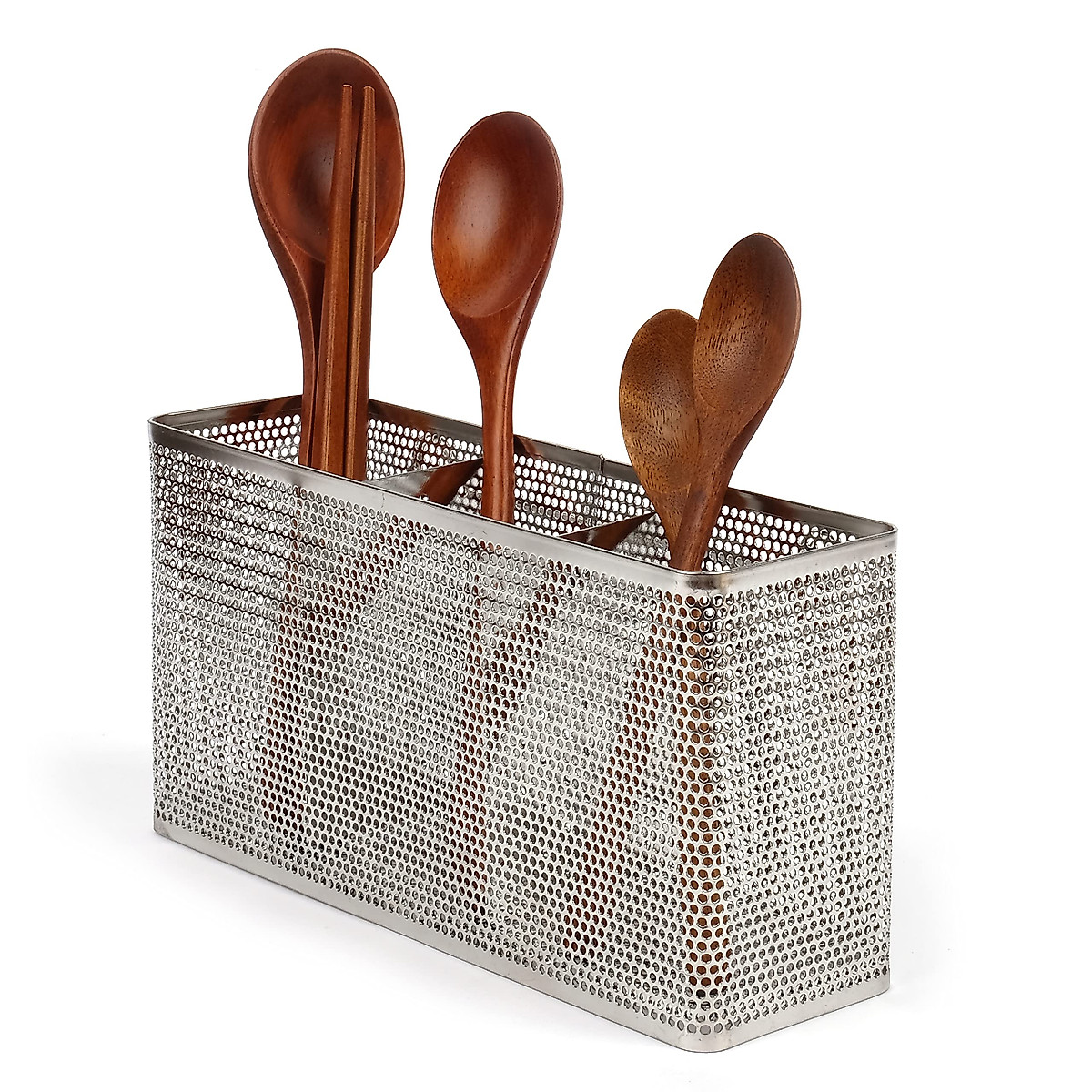 LENITH Kitchen Utensil Chopsticks Perforated Holder with Hooks - 304 Stainless Steel Storage for Organizer Dishwasher Safe (Large Rectangle)