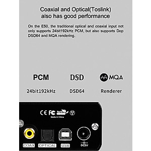 Topping E50 Mini HiFi DAC ES9068AS DSD512 PCM768kHz USB DAC USB/Coax/Opt Inputs RCA/TRS Outputs Decoder for Home Theater Game Music Black