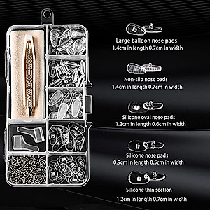 74 pcs Eyeglass Nose Pad Repair Kit, BOSOIRSOU 30 Pairs Air Chamber Soft Silicone Nose Pads, with 40 pcs Micro Screws, Screwdriver, Ear Grip, Tweezer, Cleaning Cloth
