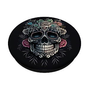 Sugar Skull Floral Pattern Flowers Black Skull PopSockets Standard PopGrip