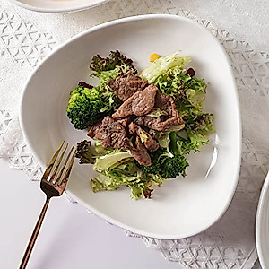 ZONEYILA 10'' Porcelain Serving Bowls - 30 Oz Large Salad Pasta Bowl Set of 4 - Shallow Serving Plates Dinner Dishes for Party, Microwave & Dishwasher Safe, White