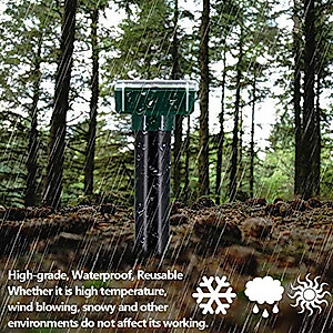 MorTime Solar Powered Mole Deterrent Spikes Outdoor Yard Gopher Vole Deterrent Ultrasonic Groundhog Stake for Lawn Garden (4 Pack)