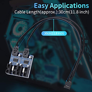 4 in 1 Internal USB Splitter Cable, Electop 9 pin USB Header Male 1 to 4 Female Extension Connector Adapter, USB 2.0 HUB Connector Port Multiplier PWM Fan Splitter Cable (30cm/0.98ft)