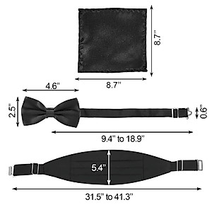BlingKingdom Men's Satin Cummerbund Pretied Bow Tie Breast Pocket Handkerchief Set for Special Occassions