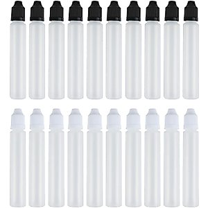 Z-COLOR 20pcs 30ml Black and White Long Dropper Bottle with Childproof Cap with Long Thin Tip Plastic LDPE