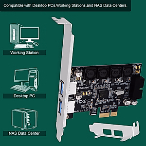 FebSmart 1X 19Pin USB 3.0 Header and 2X USB-A Ports PCIE USB 3.0 5Gbps Expansion Card for Windows and Linux Desktop PCs, Built in Self-Powered Technology, No Need Additional Power Supply (FS-HA-Pro)