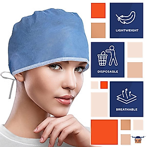 EZGOODZ Blue Disposable Surgical Caps for Women and Men. Pack of 100 Polypropylene Surgical Disposable Caps with Elastic Band 30 GSM. One Size Breathable Disposable Hair Covers for Hospital, Clinic