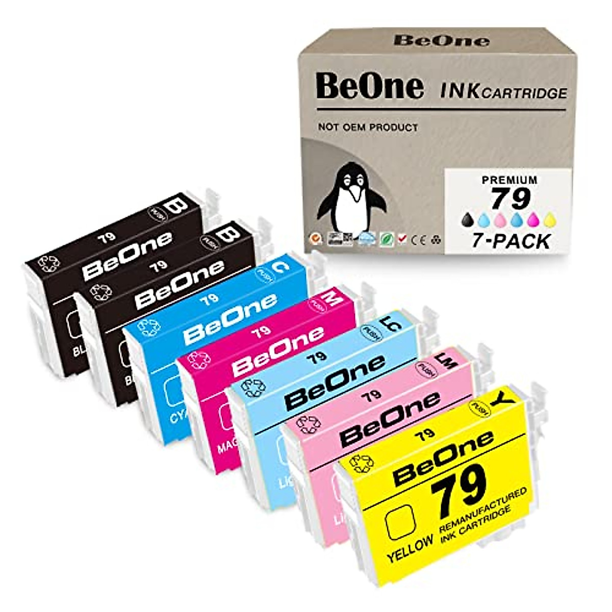 BeOne Remanufactured Ink Cartridge Replacement for Epson T079 79 T79 to use with Artisan 1430 Stylus Photo 1400 Printer (2 Black, 1 Cyan, 1 Magenta, 1 Yellow, 1 Light Cyan, 1 Light Magenta)