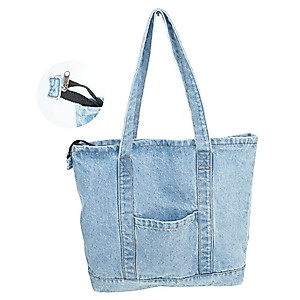 YunZh Denim Tote Bag Casual Style Lightweight Classic Retro Travel Shopper Shoulder Handbag