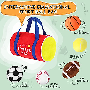 Skylety 6 Pieces My Soft Sports Bag Stuffed Plush with Sound Playset Stuffed Plush Soccer Ball, Basketball, Tennis, Baseball, Football for Little Teenager Party Favor Sports Game