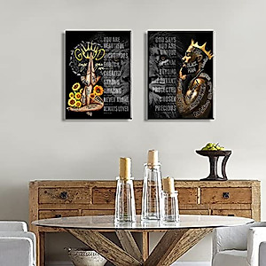 2 Pecs Framed Black King and Queen Wall Art Black Couple African American Men Portrait Wall Art Black Men Art Afro King Poster Abstract Contemporary Canvas Prints Painting Home Decor for Bedroom LivingRoom