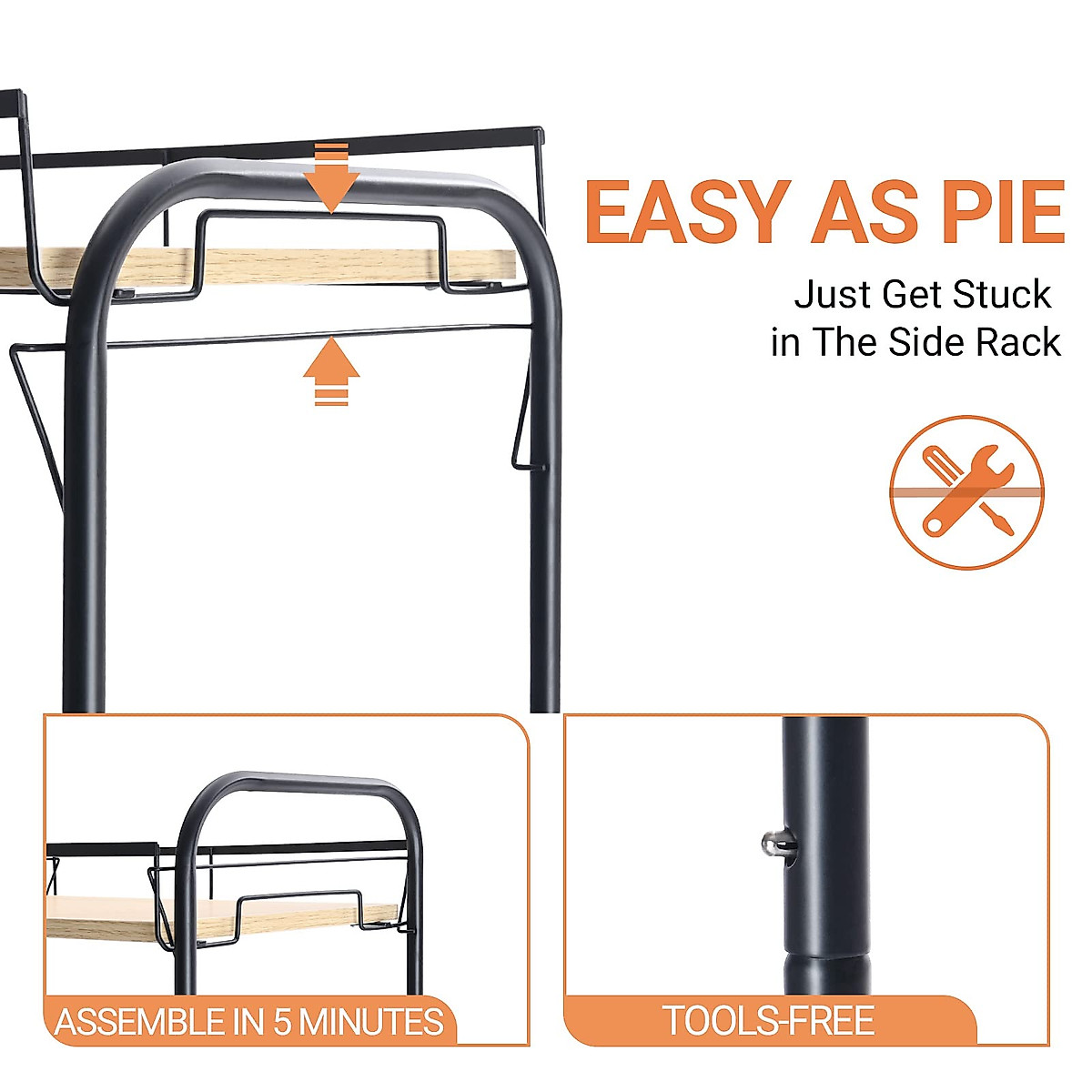 KINGRACK 4-Tier Rolling Cart,Metal Utility Cart with Wooden Tabletop,Easy Assemble Mobile Storage Trolley On Wheels,Craft Storage Cart for Bedroom Office Kitchen Bathroom Laundry Room,Black