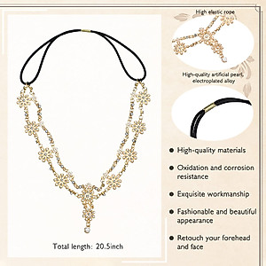 Head Chain Jewelry Headpiece Rhinestone Head Jewelry Wedding Headband Chain Headpiece Bohemian Style Rhinestone Headband Diamond Head Chain Hair Accessories for Women Girls Hair Decoration (Gold)