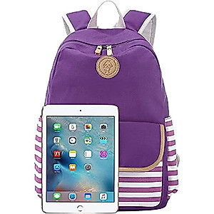 Sugaroom Canvas School Backpack for Girls Teen Laptop Bag Travel Bag Bookbag Daypack with Lunch Box (Purple 3PCS)