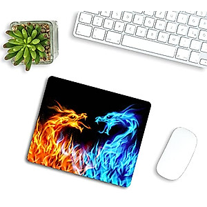 Mouse Pad, Rectangle Abstract Blue and Red Fiery Dragons Anti-Slip Rubber Mousepad for Gaming Office Laptop Computer PC Men Women Kids, Cute Custom Pattern 9.5"x7.9"x0.12" Inch