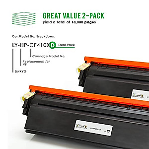 LINKYO Compatible Toner Cartridge Replacement for HP 410X 410A CF410X (Black, High Yield, 2-Pack)