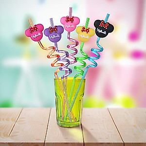 25 Mouse Ear Straws with 2 Cleaning Brush 5 Designs Great for Minnie Theme Birthday as Party Favors and Party Supplies