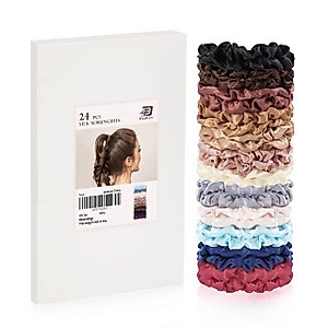 Silk Hair Scrunchies, 24 Pcs Silk Hair Ties, Soft Silk Scrunchies for Hair Elastics Ponytail Holders, Satin Scrunchies for Women Curly Thick Thin Hair
