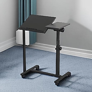 TigerDad Overbed Bedside Desk Mobile Rolling Laptop Stand Tilting Overbed Table with Wheels Height Adjustable Tray Table for Laptop Bed Sofa Side Table (Black)