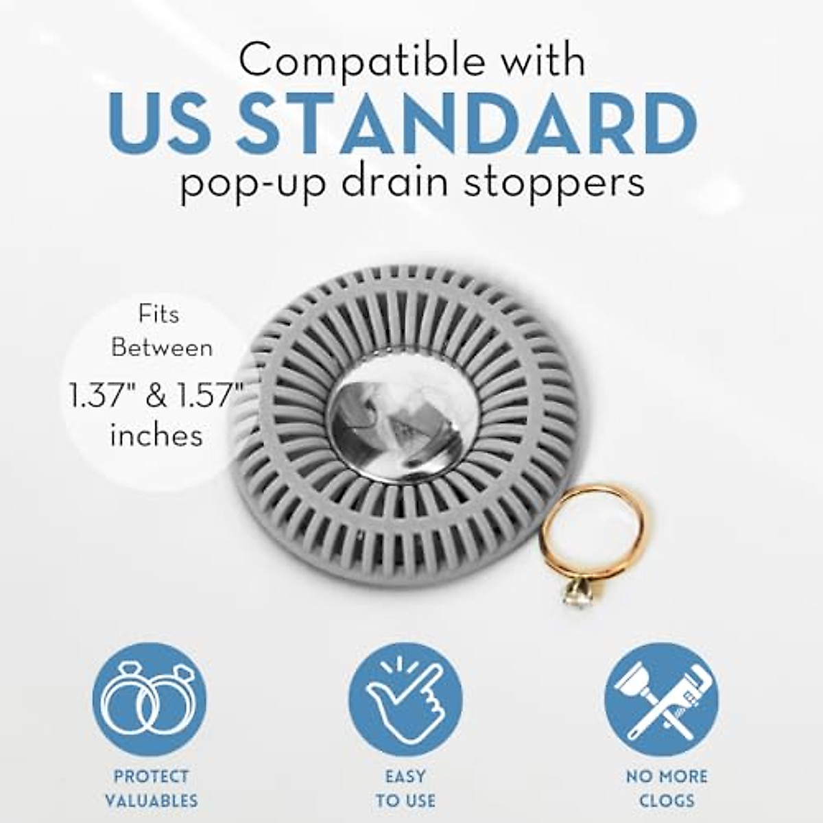 SINKRING The Ultimate Bathroom Sink Drain Protector Hair Catcher/Strainer/Snare (Gray)