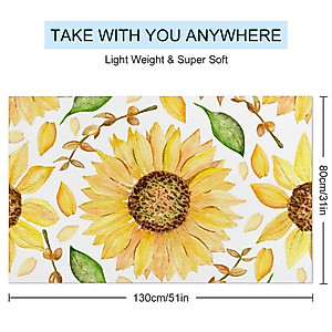 ZHIMI Beach Towels Oversized Sunflowers Twigs Leaves Hand Bath Towel Pool Towels Microfiber Absorbent Sand Free Quick Dry Towels for Bathroom Gym Camping Women Men 31x51Inch