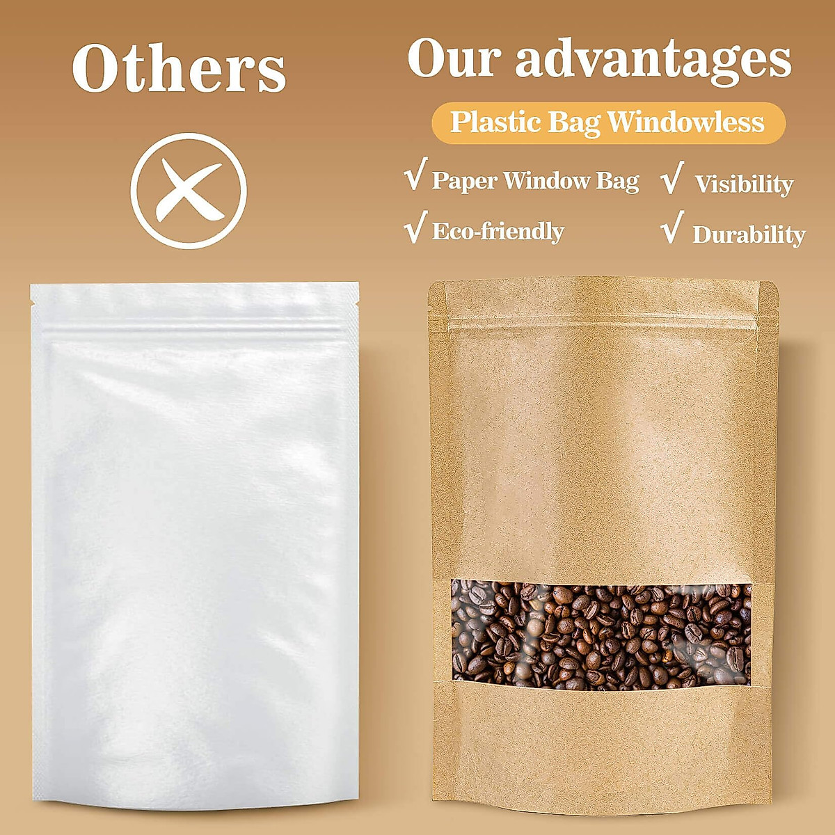 MAQIHAN 24 Stand Up Pouches Bags - 7"×10" Resealable Ziplock Kraft Paper Bags with Window Food Packaging Homemade Bagel Bread Cookie Candy Tea Herb Spice Coffee Jerky Dog Treat Bags Small Business