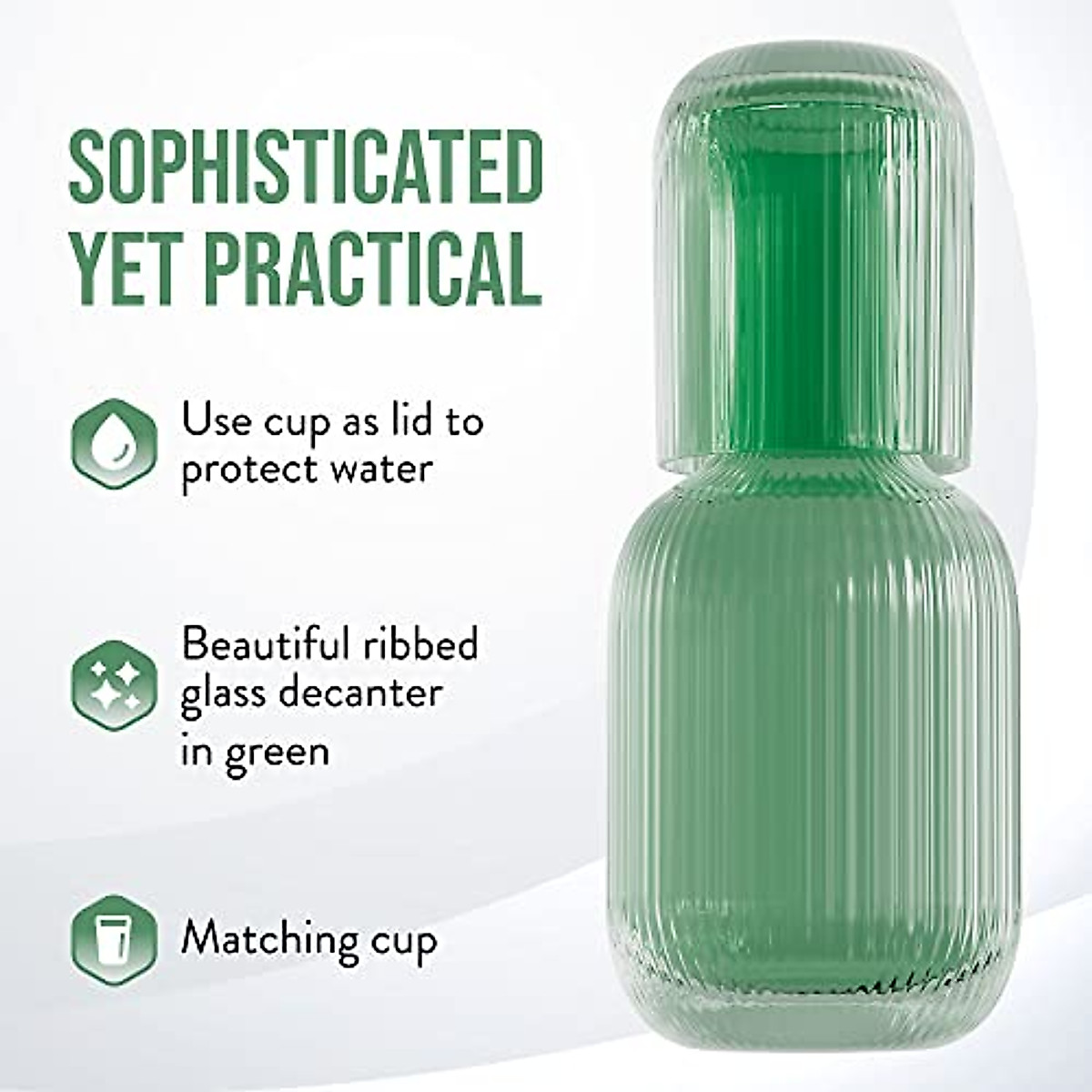 American Atelier Bedside Water Carafe with Tumbler | 28-Ounce Pitcher and Matching Drinking Glass | Use Cup as a Lid for Carafe | For Guest Room, Nightstand, Office, or Gift (Green)