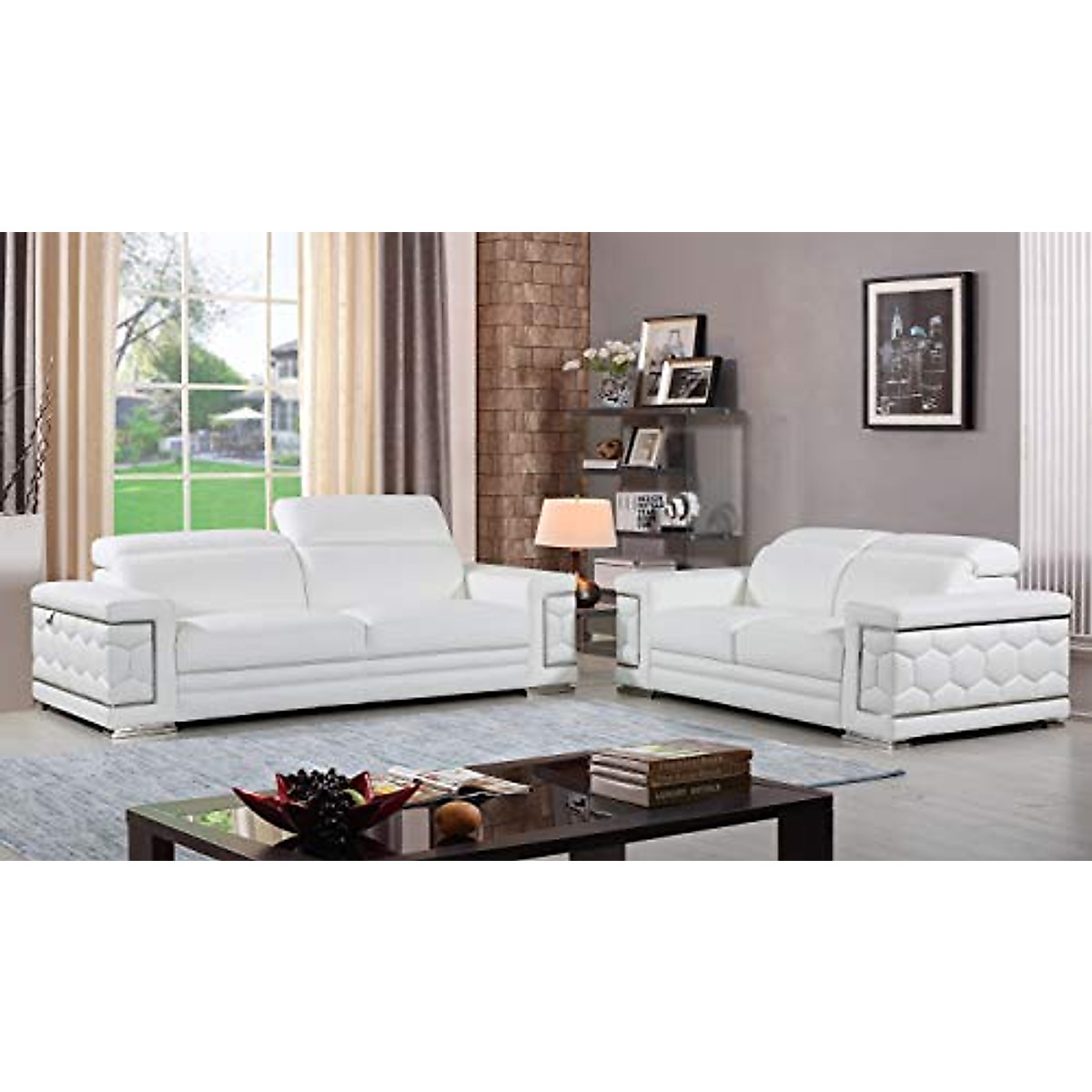 HomeRoots 71" X 41" X 29" Modern White Leather Sofa and Loveseat