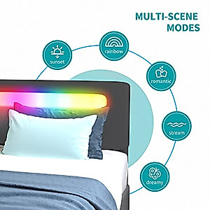 BALUS Queen Size Bed Frame with Smart LED Lights PVC Fabric Tufted Headboard Upholstered Platform Bed Frame with Storage Drawers - Black