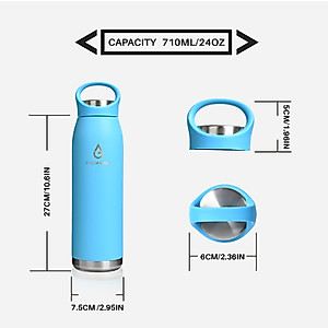 VOLCAROCK Insulated Water Bottle 24oz (710ml), Double Wall Stainless Steel Water bottle Durable Vacuum Flask Leakproof Non-sweat, Keep Cold 24H & Hot 12H