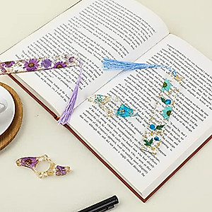 4 Pieces Dried Flower Resin Bookmarks,Transparent Floral Book Page Holder and Book Mark Set Handmade Bookmarks with Tassel Cute Book Accessories Gift for Reading Lover Students Teachers