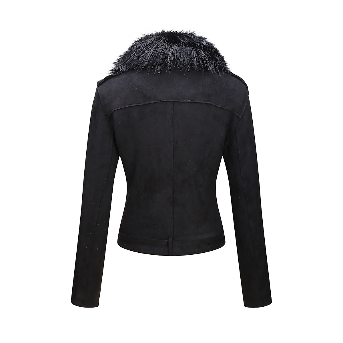 Bellivera Women's Faux Suede Leather Jacket Moto Fleece-Lined Coat with Detachable Fur Collar 8830 Black XXL