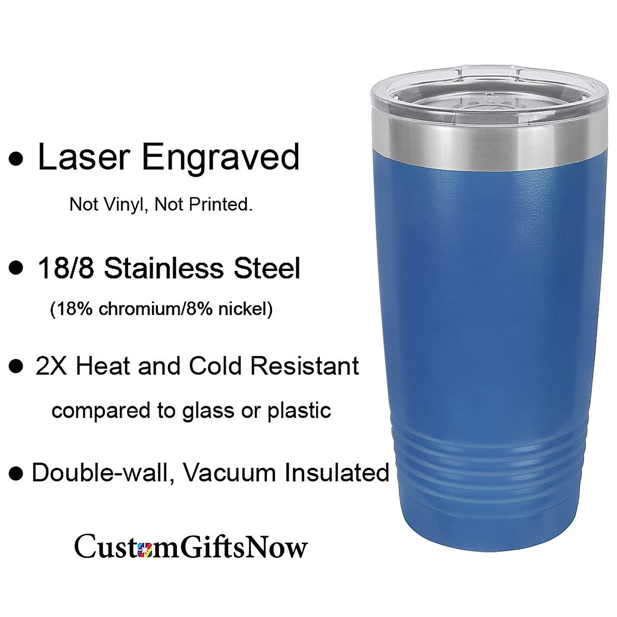 Personalized Add Your Custom Text Insulated Stainless Steel Tumbler 20 Oz Travel Coffee Double-Walled Travelling Car Truck Mug Customizable (Blue)