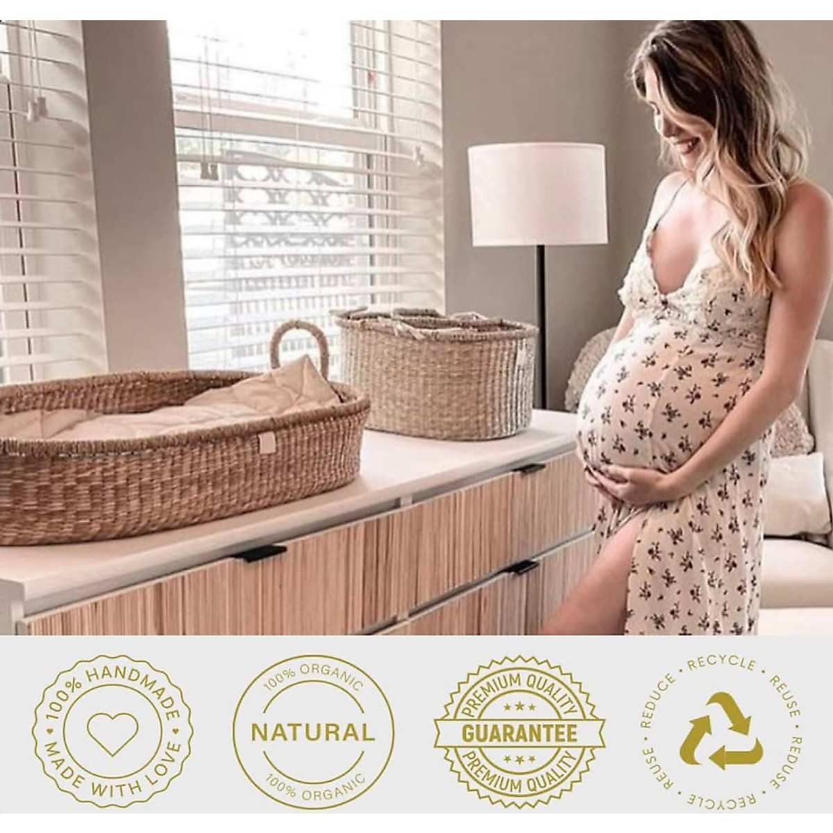 BEBE BASK Premium Nursery Bundle - Matching Baby Changing Basket & Baby Diaper Caddy Organizer - Handmade & Organic