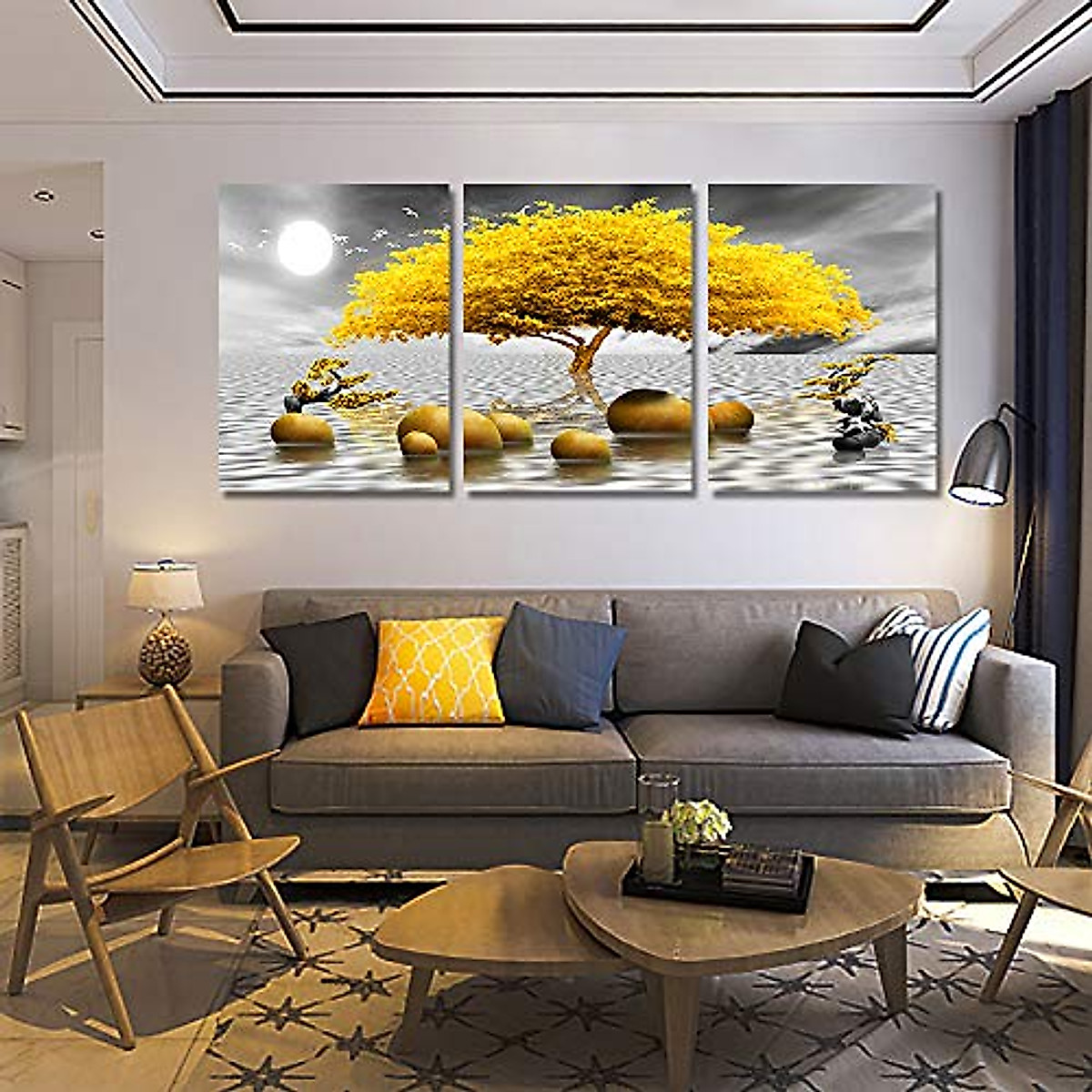 Wall decorations for living room Canvas Wall Art for bedroom Abstract wall decor Black and white Canvas Art Yellow tree paintings bathroom Home Decoration 3 Piece Hang Pictures Office Wall Artworks