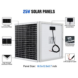 ECO-WORTHY Solar Panel 25W 12V Monocrystalline Waterproof Panel for Charging 12V Battery of RV Boat Trailer ATV Car or Powering 12V Light, Charing 12V Battery Pack and Other Off-Grid Applications