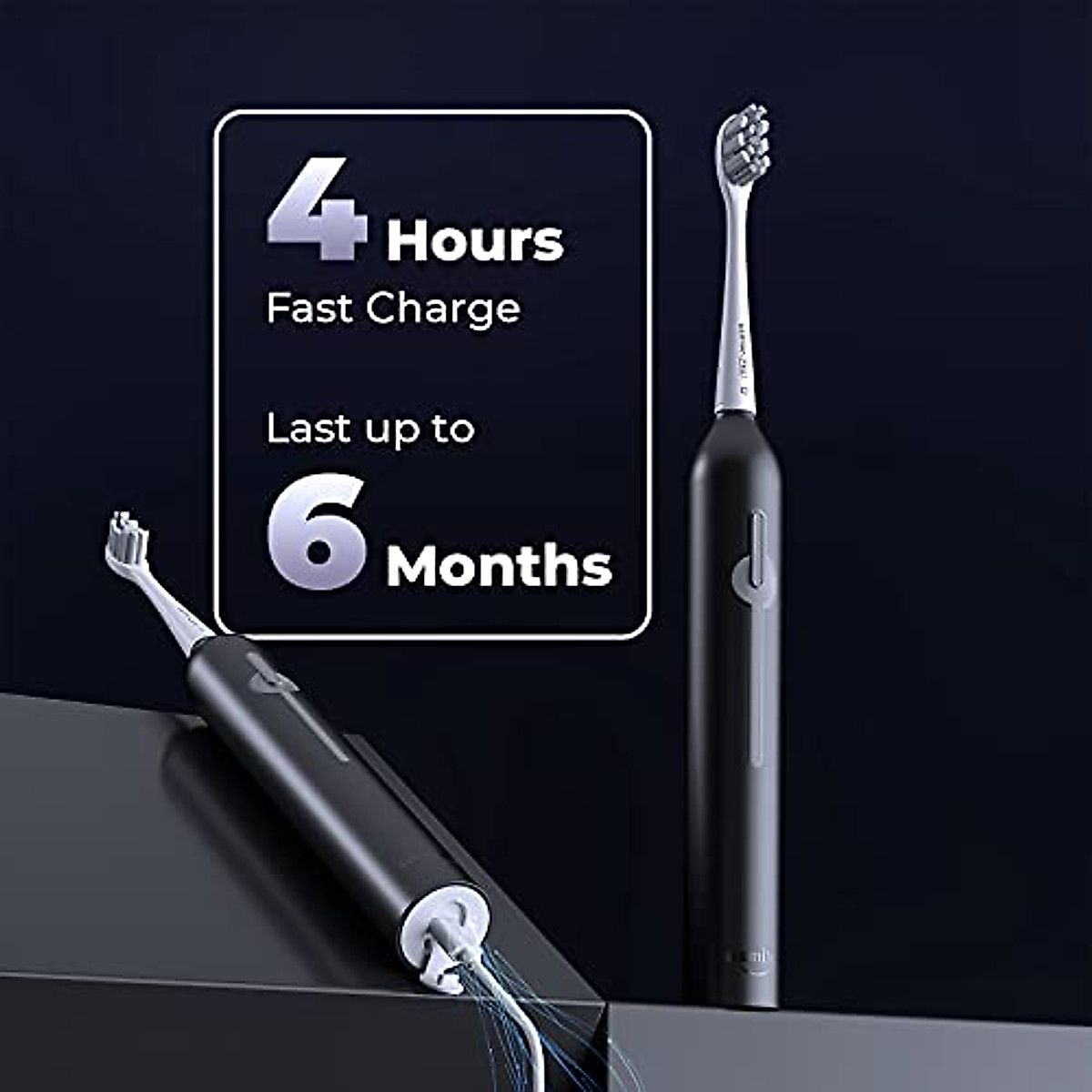 usmile Sonic Electric Toothbrush for Adults, USB Rechargeable with 2 Brush Heads, Powered Whitening Toothbrush with Smart Timer, 4-Hour Fast Charge for 180 Days Use, P1 Black