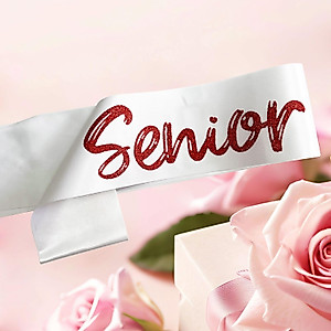 4Pcs White Senior Sash 2025 Satin with Red Glitter Letters - Senior Cheerleader 2025 Sash - 2025 Graduation Celebrations Sashes - Senior Cheer Sash - Class Competition Sashes - White Red