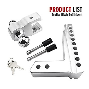 YIZBAP Aluminum Adjustable Trailer Hitch, Fits 2.5" Receiver, 8" Drop/Rise Drop Hitch, 18500 LBS GTW, Tow Hitch, 2" and 2-5/16" Dual Towing Ball with Double Locks