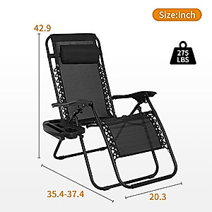 FDW Zero Gravity Chair Patio Chairs Lounge Patio Chaise 1 Pack Adjustable Reliners for Pool Yard with Cup Holder (Black)