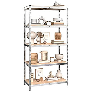 vidaXL 3X 5-Layer Heavy-Duty Shelves Industrial Shelving Workshop Storage Rack Warehouse Corner Shelf Unit Silver Steel and Engineered Wood