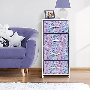Sorbus Dresser Storage Tower, Organizer Drawers For Closet Boys & Girls Bedroom Bedside Furniture, Chest for Home, College Dorm, Steel Frame, Wood Top, Tie-dye Fabric Bins (4-Drawer, Blue/Pink/Purple)