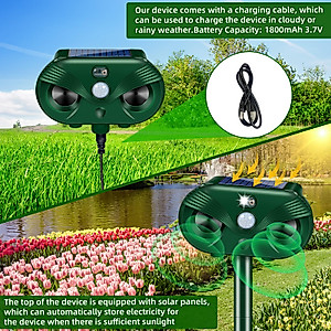 2 Pack Solar Ultrasonic Animal Repellent Outdoor Cat Deterrent Deer Repellent Devices with Motion Sensor for Cat Deer Dog Squirrel Rabbit Raccoon Skunk, Raccoon Repeller Dog Repellent for Yard