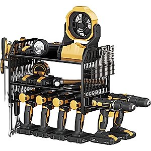 VOPEAK Power Tool Organizer, Drill Holder Wall Mount, Power Tool Storage Rack with 6 Drill Slots, Removable Design, Heavy Duty Metal, Cordless Tool Storage Rack for Garage, Workshop, Warehouse Black