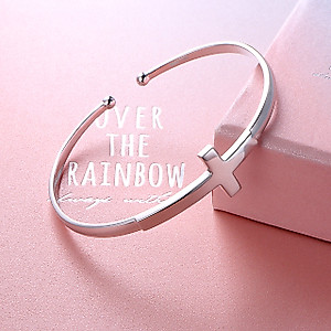 DAOCHONG S925 Sterling Silver Engraved Faith Hope Love Inspirational Cuff Cross Bangle for Women Sister