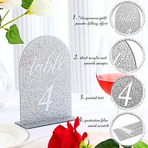 Geetery 10 Pcs Bling Table Numbers 1-10, Silver Acrylic Wedding Table Number with Stands, 5 x 7 Inch Table Number Holders, Glitter Table Sign Numbers for Wedding Reception, Event, Party
