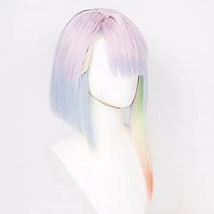 XiongXiongLe Halloween Wig Cosplay Anime Cyberpunk Edgerunners Lucy Cos Role Playing Pink Blue Yellow Gradient Women's Costume Hair Wigs for Women Girls Party Daily Wear(Lucy)