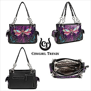 Colorful Dragonfly Western Spring Purse Country Handbag Women Shoulder Bag Crossbody Wallet Set Purple