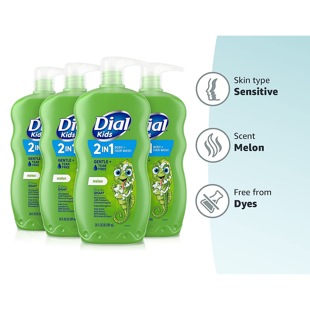 Dial Kids 2-in-1 Body+Hair Wash, Melon, 24 fl oz (Pack of 4)